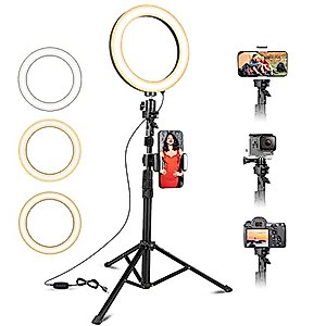 Selfie Ring Light with Tripod Stand and Phone Holder, Eicaus Tripod for iPhone with Ringlight for Live Streaming, Video Recording, Makeup, Lighting Kit Gifts for YouTube and TIK Tok