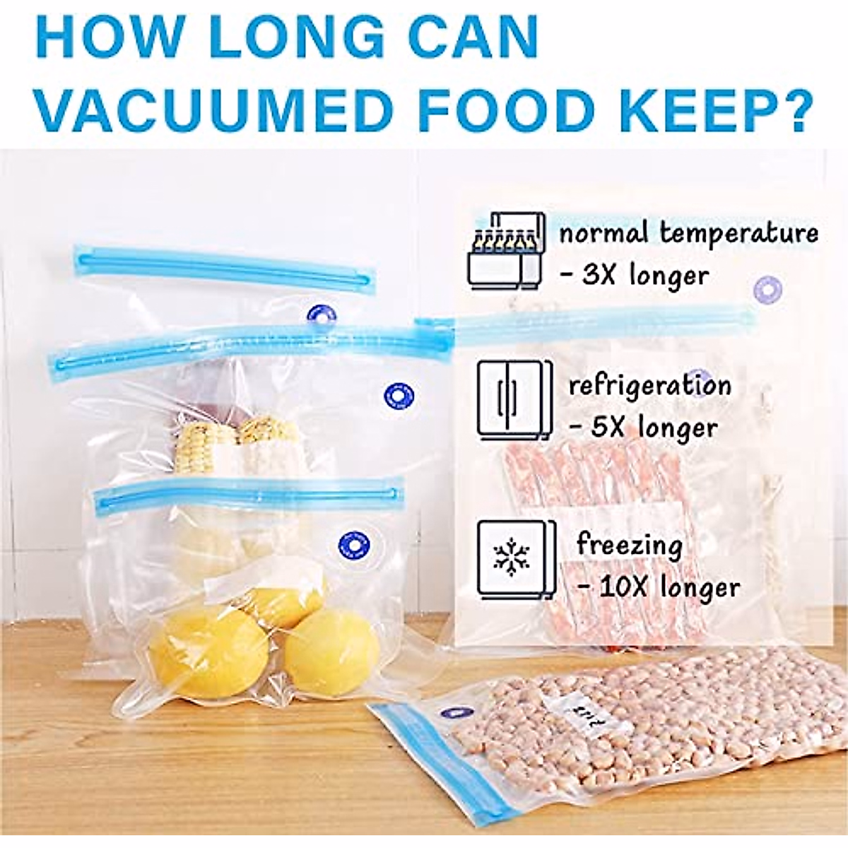 20 PCS Reusable Vacuum Sealer Bags for Food & Snack Storage, Meal Prep & Sous Vide, BPA Free Vacuum Zipper Bags, Freezer & Microwave Safe, 3 Sizes, 8" x 8" x 7, 10" x 11" x 7, 13" x 10" x 6, Clear