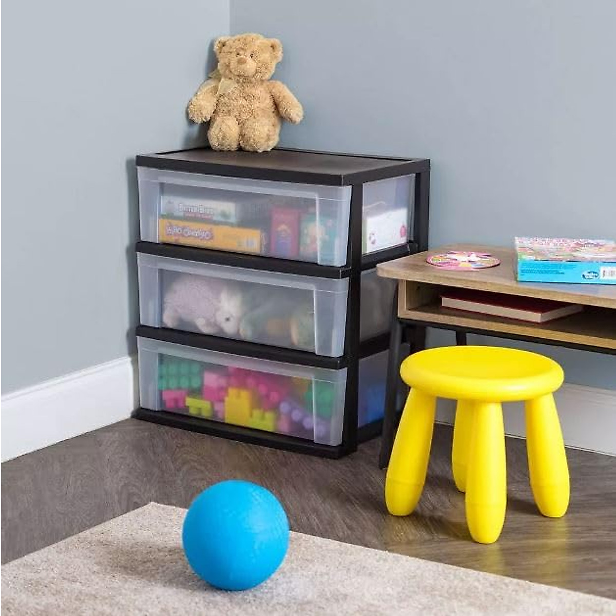 IRIS USA Wide 3 Drawer Plastic Storage Chests 2 Pack