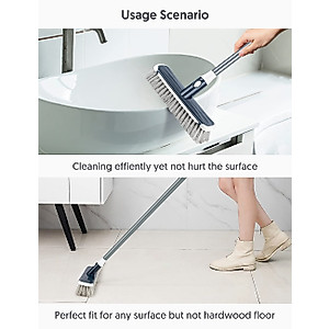 Scrub Brush Floor Brush with Long Handle, Deck Brush Floor Scrubber 2 in 1 Scrape Brush Stiff Bristle Shower Brush Scrubbing Brush Cleaning Brush for Bathroom, Kitchen, Tub, Carpet, Grout, Tile