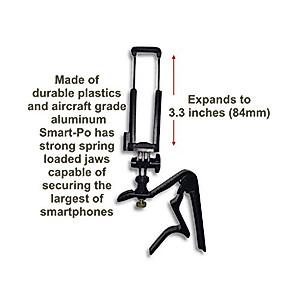 Smart-Po Smartphone Guitar Capo | Android and iPhone Compatible Dock Headstock Neck Clamp | Cell Phone Holder Aid Musicians | Electric or Acoustic Guitars