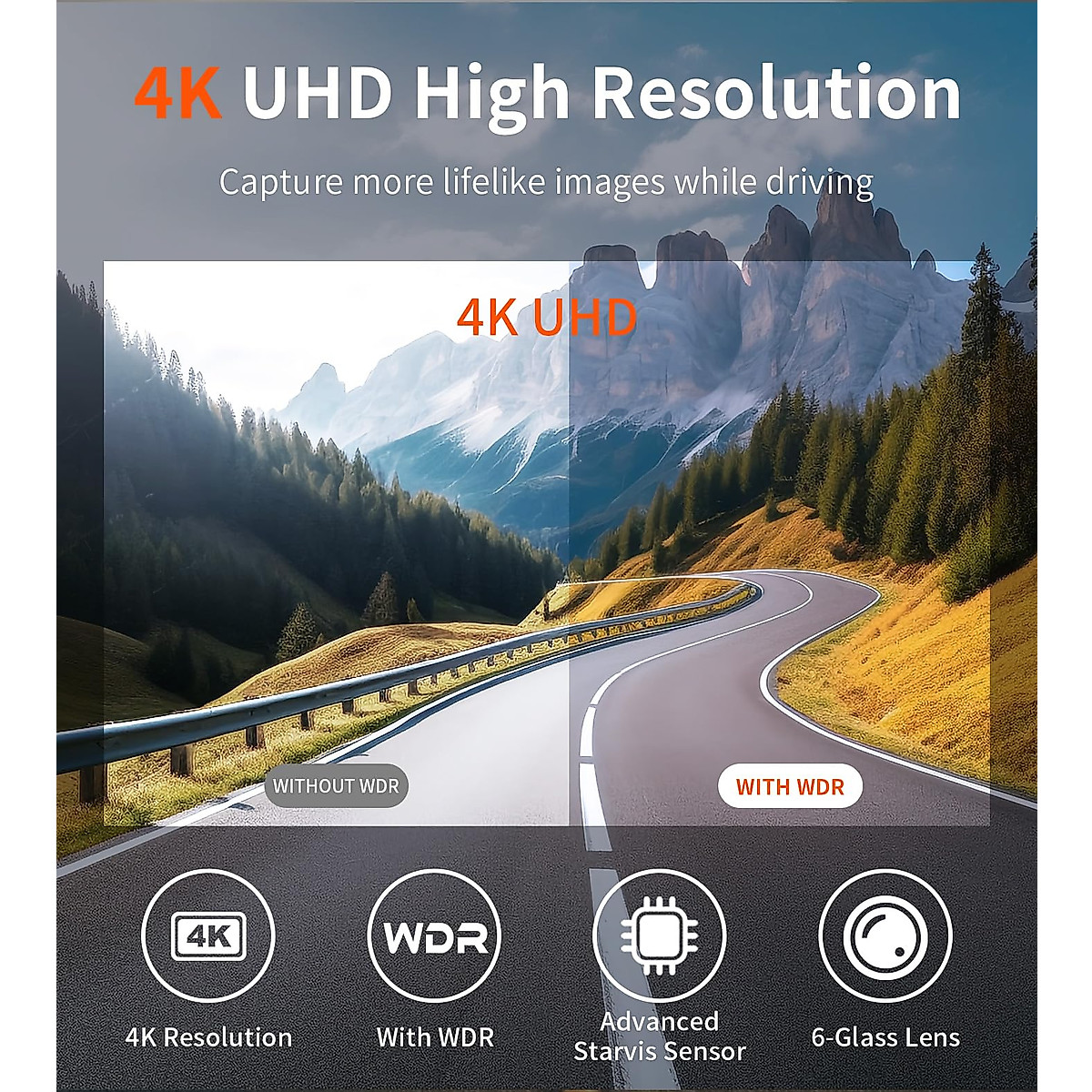 Cosuvow Dash Cam 4K Front Dash Camera for Cars 2160P WiFi Dashcam with APP Wireless Car Camera 24 Hours Parking Mode WDR Free 32G Card G-Sensor Loop Recording