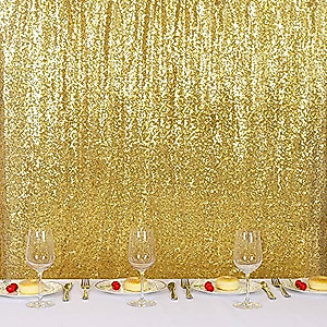 TRLYC 2FT by 8FT Christmas Sparkly Gold Sequin Window Curtain Backdrop for Wedding Party