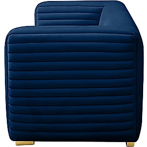 Meridian Furniture 640Navy-L Ravish Collection Modern | Contemporary Velvet Upholstered Loveseat with Deep Channel Tufting + Both Gold & Chrome Legs Included