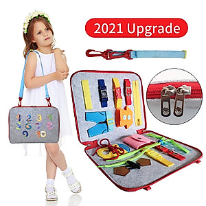 Busy Board for Toddlers 1-6, Travel Toys for Toddlers 1 2 3 4, Montessori Basic Skills Dress Zipper Latch Buckle Learning Book, Great Airplane Carseat Stroller Birthday Gift for Babies Boys and Girls