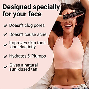 Face Tanner – Self Tan Serum w/Hyaluronic Acid and Organic Oils, Self Tanners Best Sellers, Facial Sunless Tanner for Natural Sunkissed Glow, Fake Tan Moisturizer, 2.0 fl (Light to Medium)