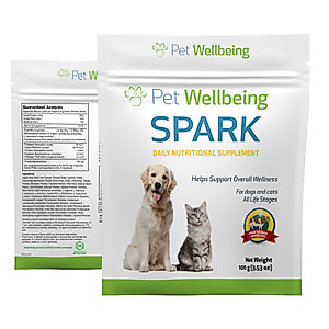 Pet Wellbeing Spark Daily Nutritional Greens Superfood for Dogs & Cats - Probiotics, Digestive Enzymes, Amino Acids, Antioxidants, Vitamin D, Spirulina & More - Vet-Formulated - 3.53 oz (100 g) Powder