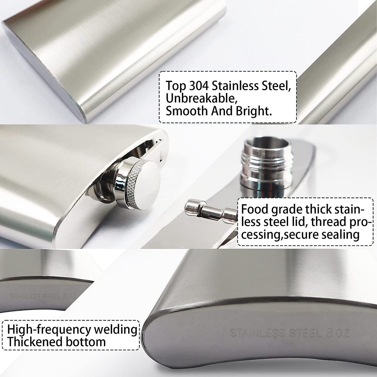 LELE LIFE 8oz/230ml Hip Flask with Belt Leather Case, Easy To Carry, 18/8 304 Stainless Steel Hip Flask for Liquor, Leak Proof Drinking Flask with Small Funnel