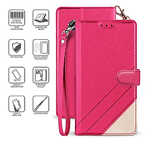 PimpCase Wallet Case Compatible with LG V60 ThinQ 5G(2020) Case, [Wrist Strap] Synthetic Leather, ID & Card Pockets - Hot Pink