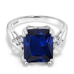 Gem Stone King 925 Sterling Silver 12X10MM Emerald Cut Gemstone Birthstone Engagement Ring | Wedding Anniversary Promise Ring For Women | Available In Size 5, 6, 7, 8, 9