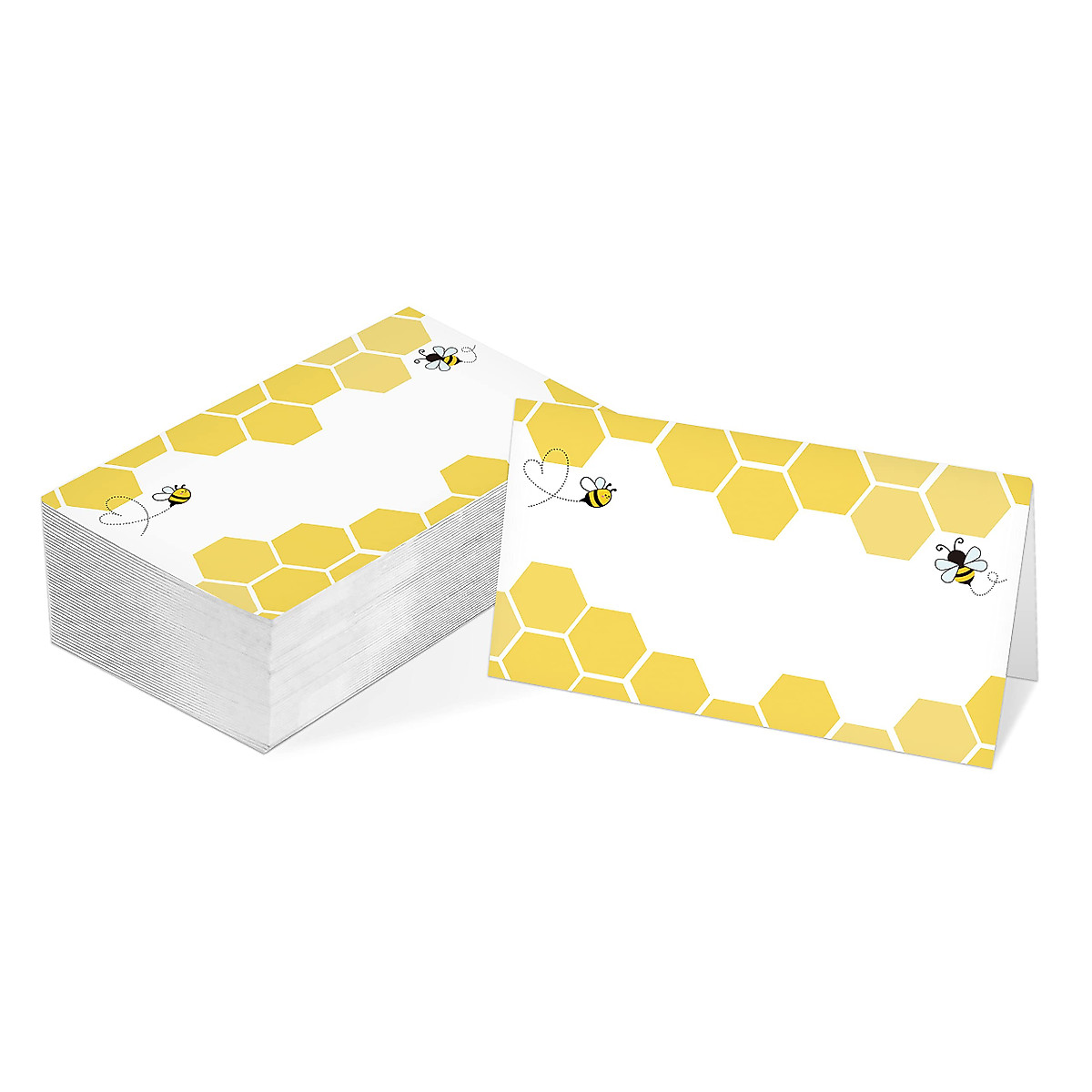 Table Place Card, Bumble Bee Themed Tent Style Cards, Pack of 25 Half-Fold Reception Place Cards, Perfect for Baby Showers, Party, Birthday and Special Events A34