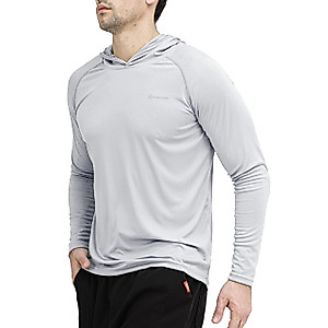 Men's UPF 50+ Sun Protection Hoodie Outdoor Long Sleeve T-Shirt for Running, Fishing, Hiking Grey