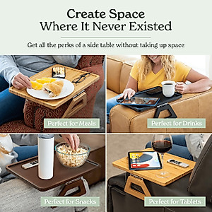 Shamrock Home Bamboo Trayble Couch Arm Table, Clip On Tray Sofa Table for Couches. Sofa Arm Tray for TV Dinners, Remotes, Drinks, Snacks and Small Spaces - 15.75 x 11inch, Brown