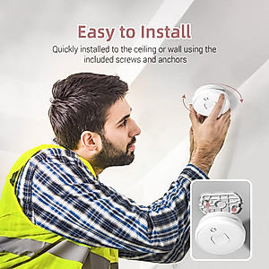 Putogesafe Smoke Detector, 10-Year Smoke Alarm with Photoelectric Sensor and Built-in 3V Lithum Battery, Fire Alarm with Test Button and Low Battery Warning, Fire Safety for Home, 2 Pack