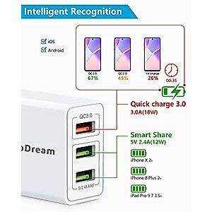 2 Pack USB Quick Charge 3.0 Wall Charger 30W, Deep Dream Multiport USB Wall Charger Plug Adapter, Fast Charger Block Compatible with iPhone 12/11/Pro/XS Max/XR/8/8+/Galaxy S10/S9/S8/Plus/Note 9/8