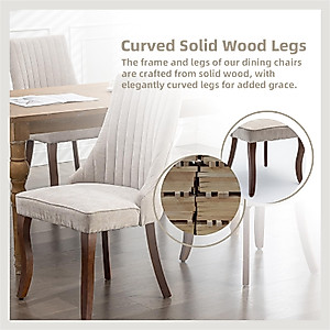 MZDOO Dining Chairs Set of 4，Linen Channel Tufted Kitchen Dining Room Chair with Curved Solid Wood Legs, Comfortable Fabric Upholstered Dining Chair for Dining Room, (Rustic Beige, 4pc)