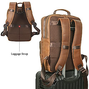 Polare 17.3 Inch Full Grain Leather Backpack for Men and Women Multi Pockets Business Travel Laptop Rucksack (Light Brown)