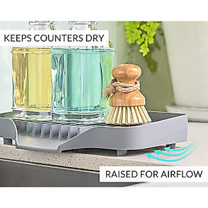 UHMER Silicone Sink Tray, Extra Large Self-Draining Sink Tray for Soap Bottles, Quick-Dry Silicone Sponge Holder for Kitchen Sink, Wide Lip Silicone Kitchen Sink Tray (Dark Gray)