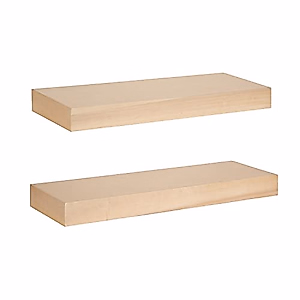Kate and Laurel Havlock Modern Floating, Mid-Century Bathroom and Kitchen Shelves for Storage and Display, Set of, 2 Piece 24 x 8, Natural Wood