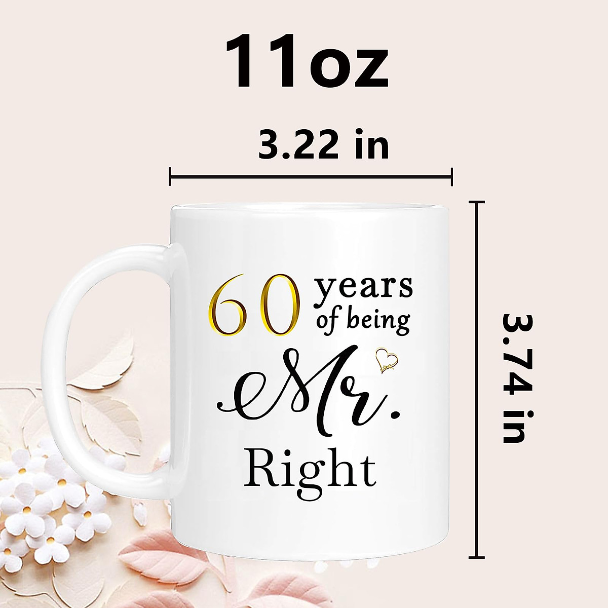60th Wedding Gifts for Couple, 60th Anniversary Ideal Gifts for Wife Husband Parents Couple Grandparents, 60 Year Anniversary Engagement Gifts for couple, 60th Anniversary Coffee Mug Set of 2, 11oz