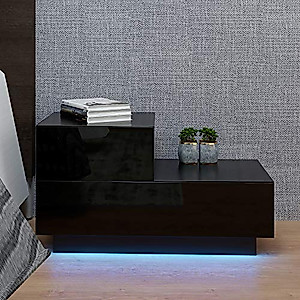 LED Nightstand with 2 Drawers, Bedside Table with Drawers for Bedroom Furniture, Side Bed Table with LED Light (Black)