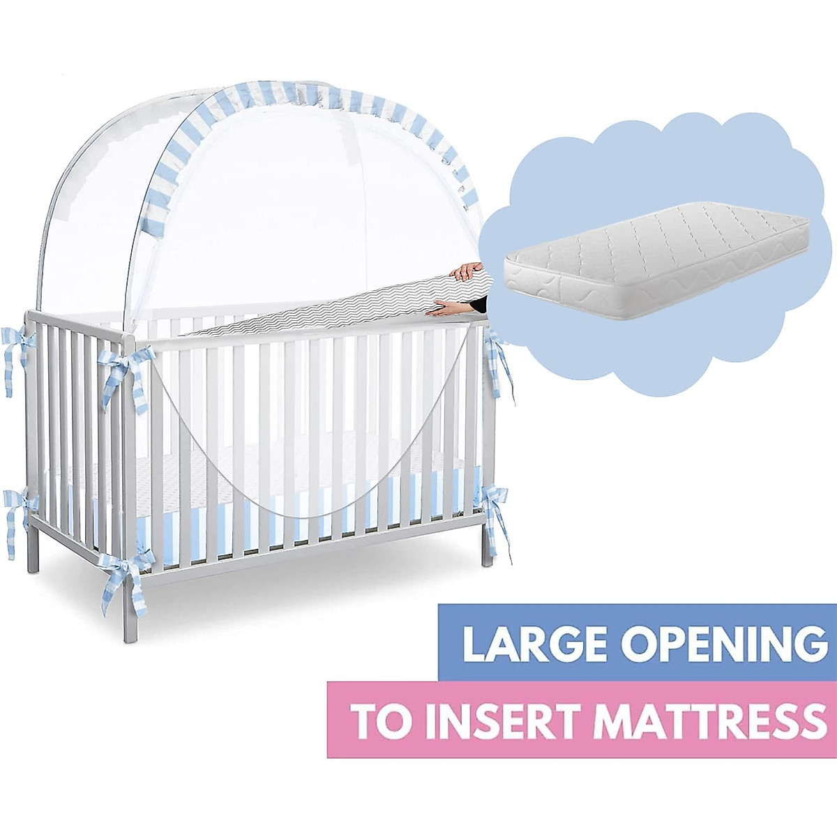 Baby Safety Pop up Crib Tent | Premium Crib Net to Keep Baby from Climbing Out | Upgraded Mesh Fabric | Protect Your Baby from Falls | Unisex Infant Crib Tent (Blue)