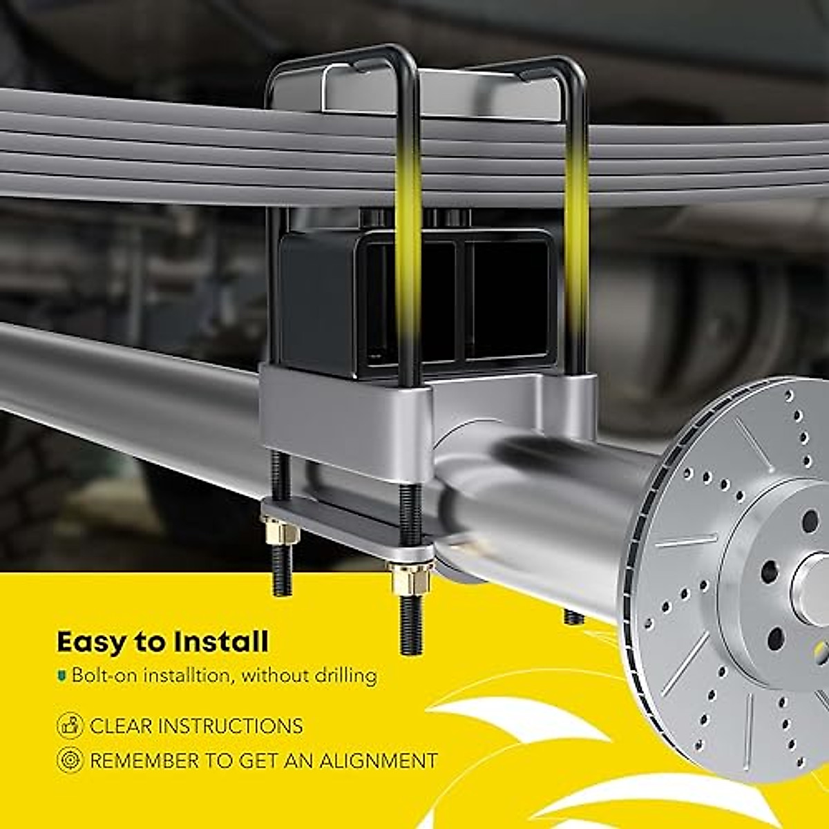 YHTAUTO 3 inch Rear Leveling Lift w/Hardware Kit Fits 1999-2019 Chevy & GMC Models, Silverado/Sierra 1500, RWD/4WD, Extended Square U-Bolts with Lift Blocks Suspension Leveling Lift Kit Set of 6