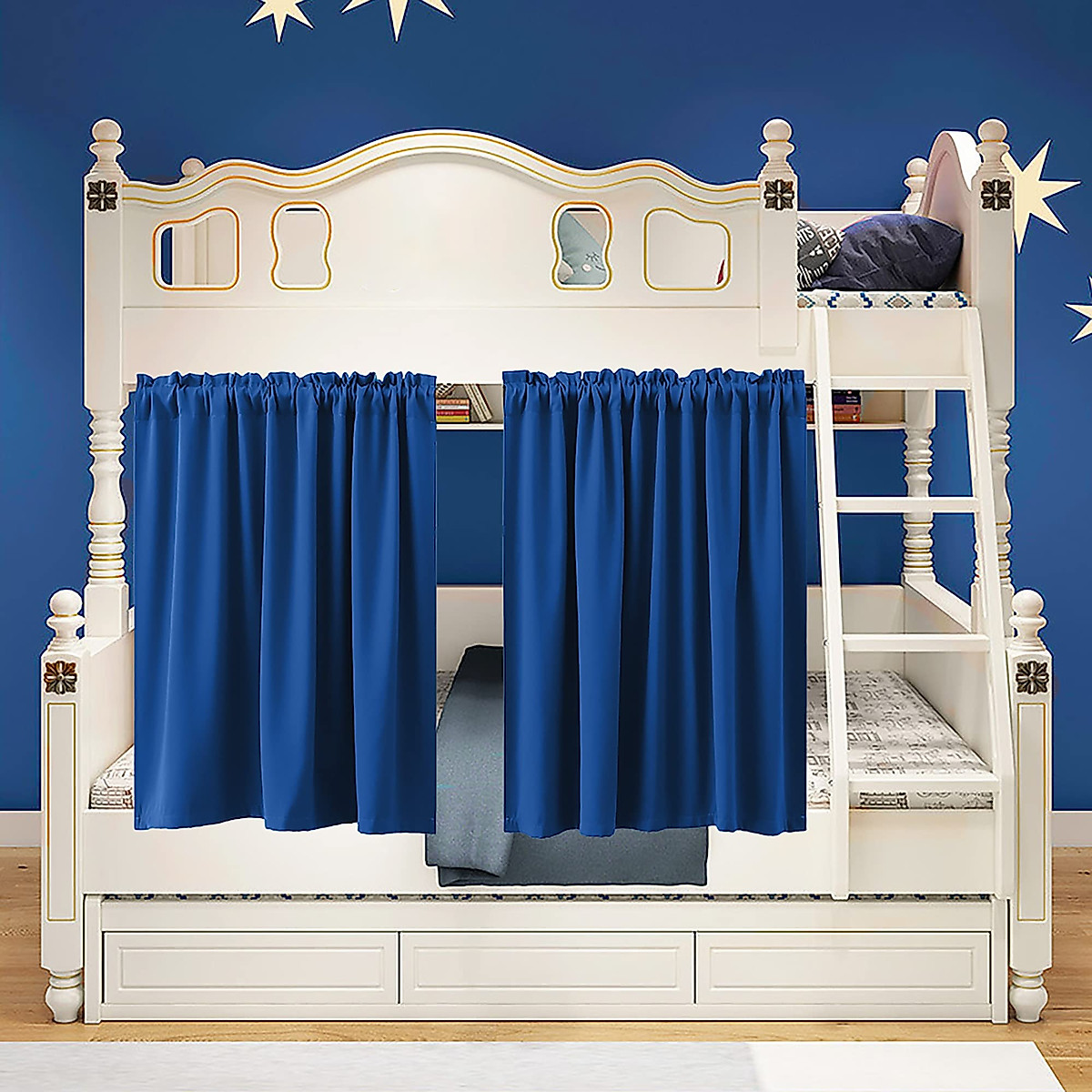 KOUFALL Loft Bed Curtains for Junior Boy Royal Blue TV Reflection Gaming Room Short Small Blackout Blinds Shades Bunk Bed Curtains for Boys Room Decor Width 34 X 30 Inch Length