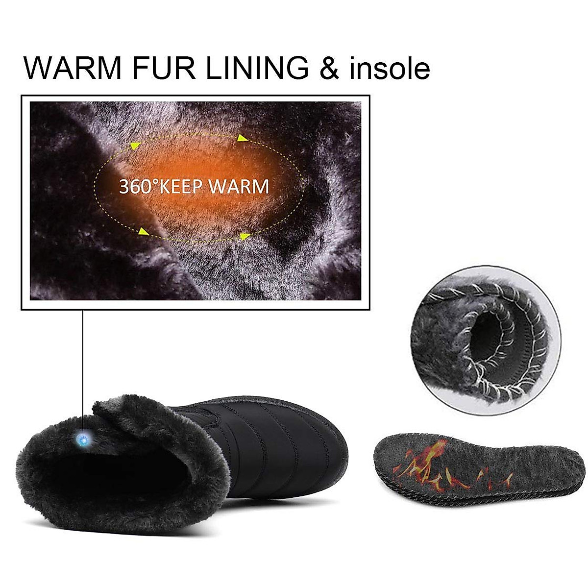 Hsyooes Womens Warm Fur Lined Winter Snow Boots Waterproof Ankle Boots Outdoor Booties Comfortable Shoes for Women,Black,11 M US=Label Size 43