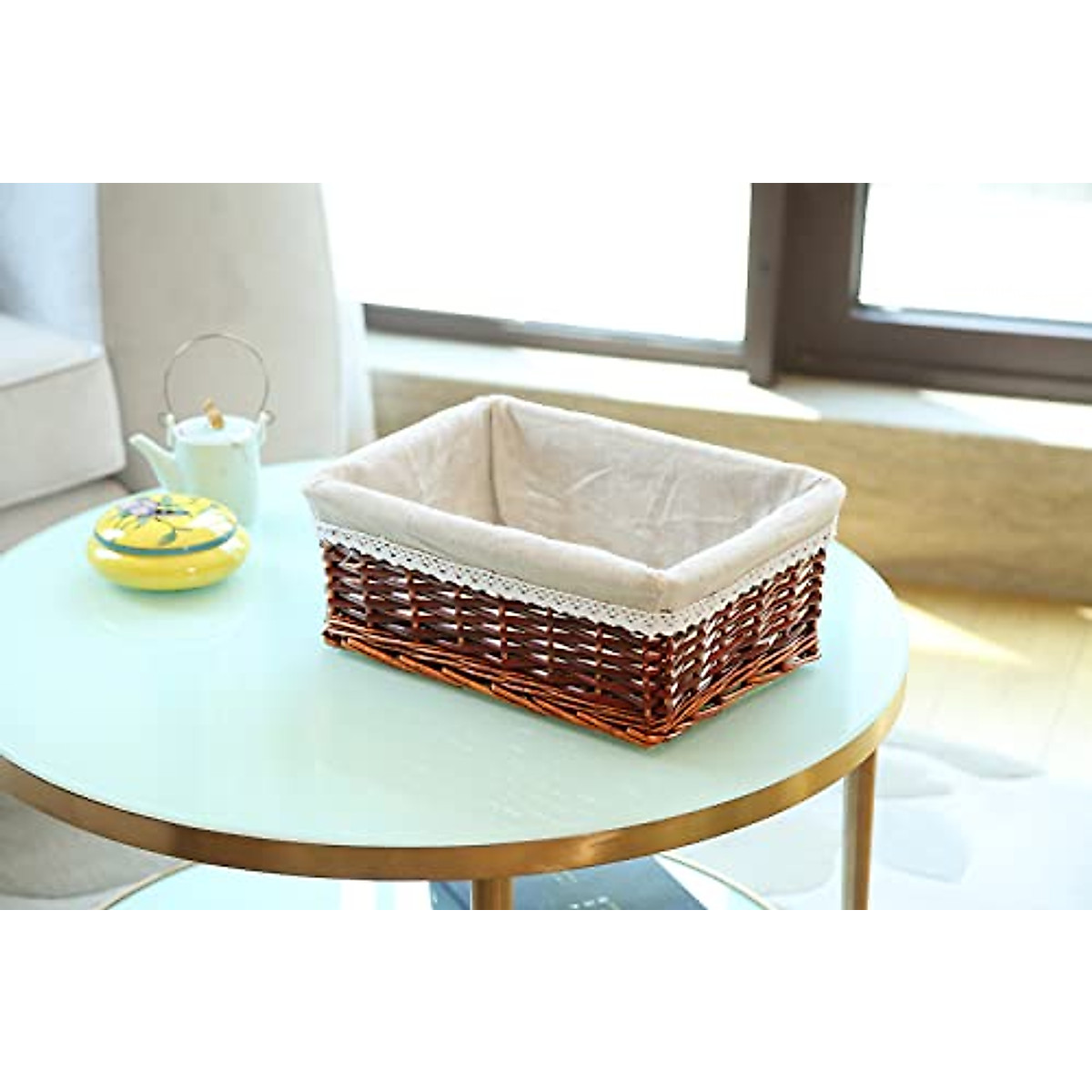 Handmade Wicker Storage Baskets Set, Shelf Baskets Woven Decorative Storage Bins Baskets Organizing Baskets, Nesting Baskets with Linings for Home (Brown)