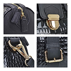 Dasein Women Barrel Handbags Fashion Satchel Bags Top Handle Shoulder Purses Vegan Leather Work Tote (Crocodile Black)