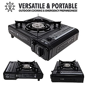 GAS ONE GS-3000 Portable Gas Stove with Carrying Case, 9,000 BTU, CSA Approved, Black (Stove + 4 Fuel)