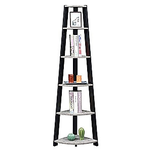 Convenience Concepts Newport 5-Tier Corner Bookcase, Faux Cement/Black