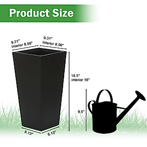 LuxenHome Tall Planters for Indoor Plants, Tapered Black Planters for Outdoor Plants, 18.5" Plant Pots Outdoor/Indoor, Large Flower Planter Pot, Rectangular Planter Garden Pots, Macetas para Plantas