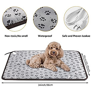 TJOY Pet Heating Pad Large Dog Heating Pad Electric Heated Pet Bed for Cats and Dog Warming Mat with Chew Resistant Cord & Waterproof Layer (34"x21"(Footprint))