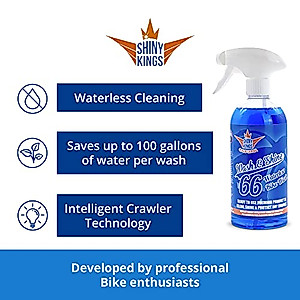 Shinykings Motorcycle Cleaner Wash&Shine 66 | WATERLESS Motorcycle Wash with Ultra Shine Effect | Powerful Detailing Spray for All Surfaces | Motorcycle Cleaning Kit | 16.9 fl.oz