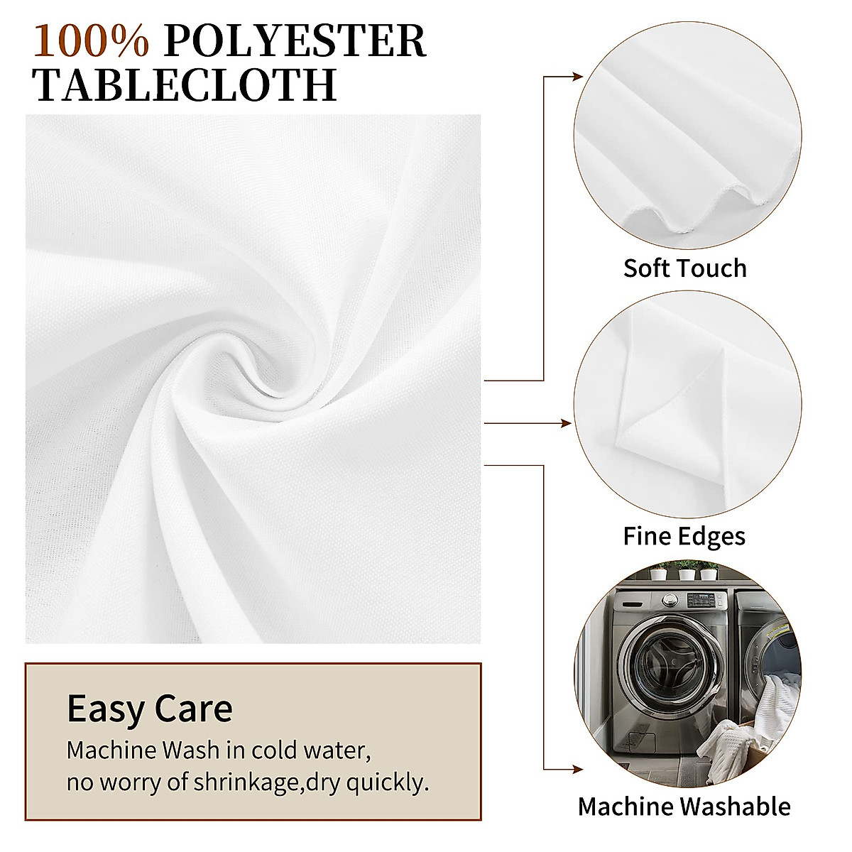 REWOMC 6 Pack Round Tablecloths - 120 Inch, White Polyester Table Cover for Round Table, Stain and Wrinkle Resistant Washable Fabric Table Cloth, Polyester Tablecloth for Wedding Banquet Parties