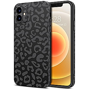 Hython Case for iPhone 12 Case Leopard, Matte Black Cheetah Print Pattern Design [Not Rub Off], Cute Aesthetic Slim Soft TPU Shockproof Protective Phone Case Cover for Women Men, Black Leopard