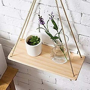 Cabilock 2 Pcs Rustic Floating Wall Shelves Wall Mounted Wood Shelf Spice Rack Flower Pot Sundries Organizer for Bathroom Office Laundry Kitchen S