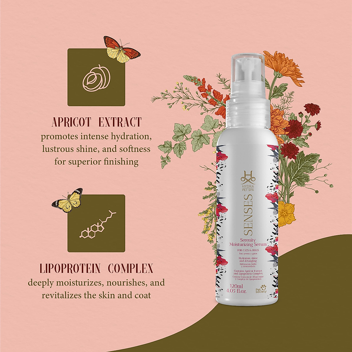 Hydra Senses Serenity Moisturizing Serum for Pets, Moisturizing Spray for Dogs and Cats, Pet Detangling Spray, Promotes a Soft and Shiny Coat