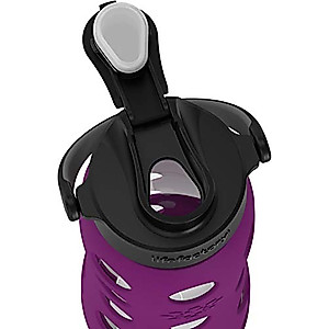 Lifefactory 22-Ounce Glass Water Bottle with Active Flip Cap and Protective Silicone Sleeve, Plum