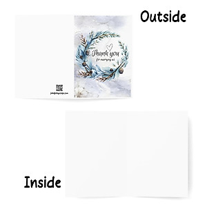 J&J'S TOYSCAPE Thank You for Marrying Us Card, 7x5 Inch Card with Envelope, Winter Wedding Officiant Gratitude Card, Pastor Appreciation, Card from Newlywed Couple (Blue Floral Wreath)