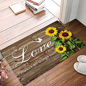 Sunflower Love Makes All Things Easy Indoor Outdoor Welcome Door Mat Bathroom Non-Slip Durable Washable Floor Mat Bedroom Kitchen Absorbent Rug 18" X 30"