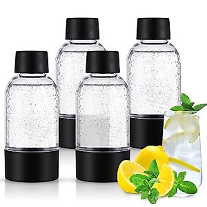 meekoo 4 Pcs Soda Carbonating Bottles Clear Soda Maker Bottle Plastic Soda Bottle Compatible with Isoda Drinkmate Maker for Kitchen Home Party Carbonated Drinks Beverages (0.5 Liter)