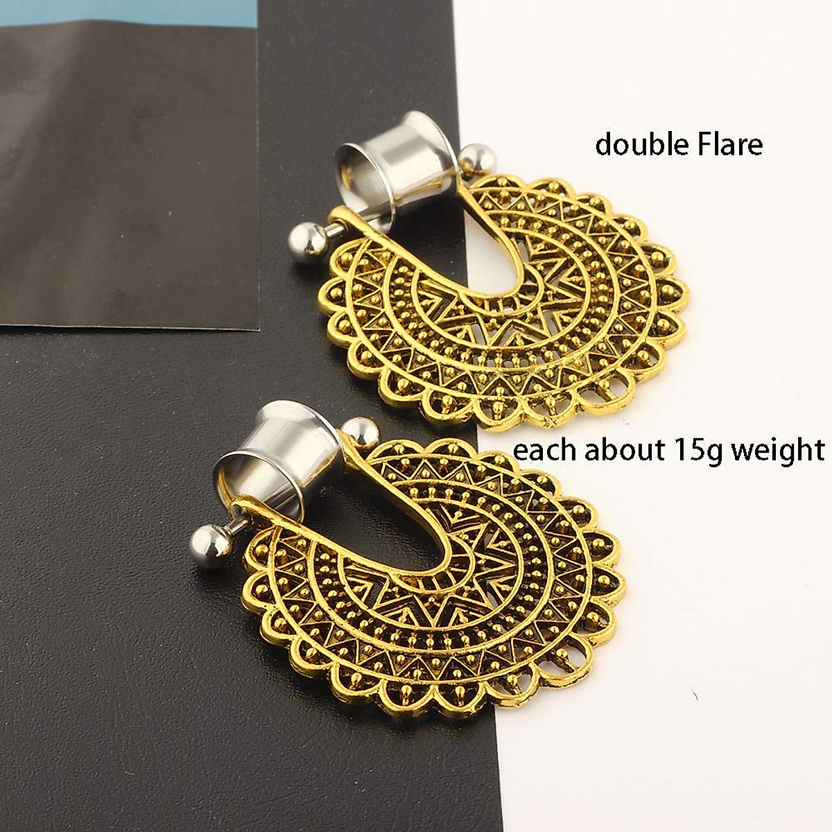 5 Pairs Stainless Steel Ear Tunnels Dangle Gauges For Women Rose Gold Hoop Double Flare Plugs Stretcher 00g Piercing Set (10mm=00g)