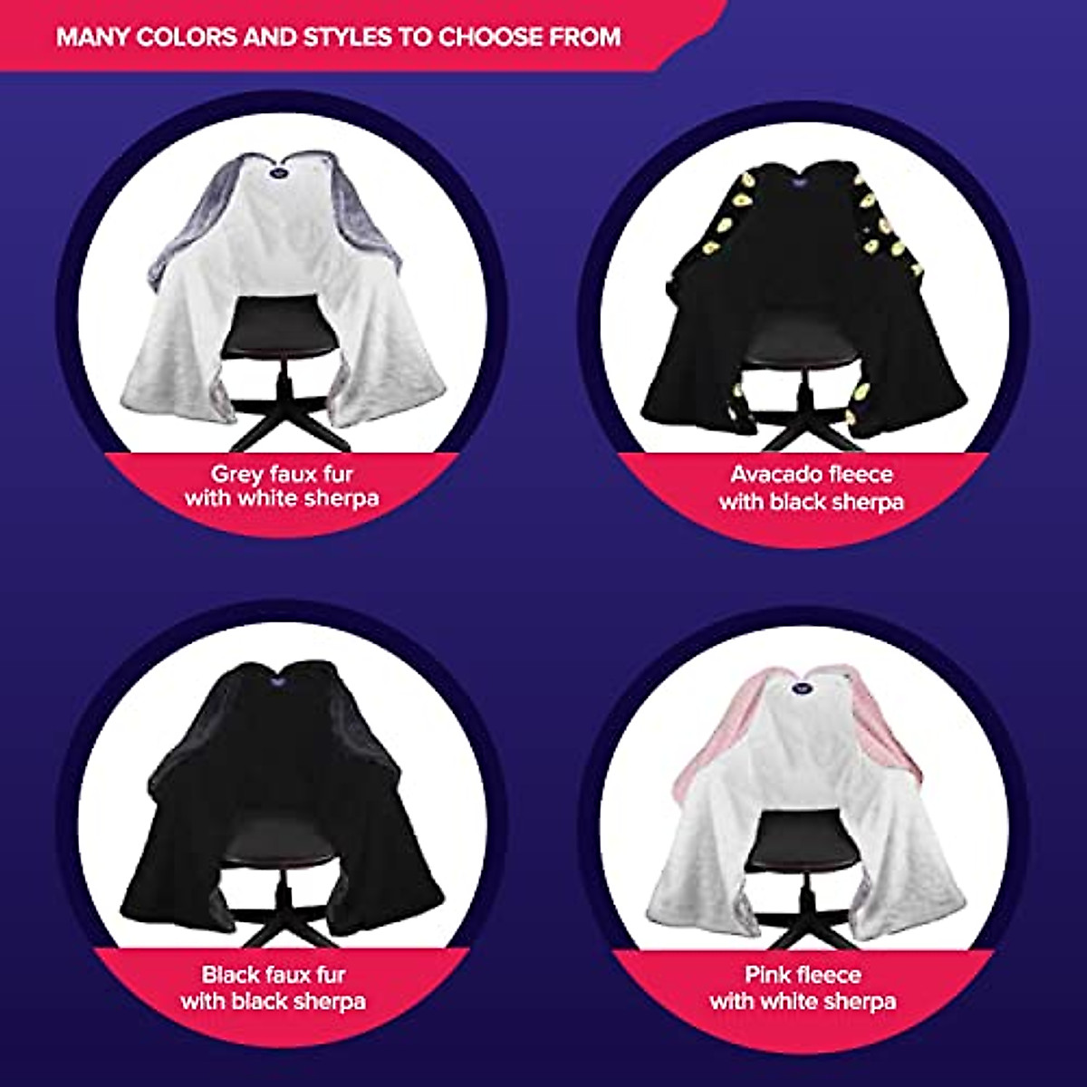 Cozy Chair Blanket by Snuggle Back; Chair Blanket Wrap Attaches to Any Office Chair for Convenient Warmth and Heat. Stay Warm In The Winter or Summer. Faux Fur with Fluffy Sherpa (Black)