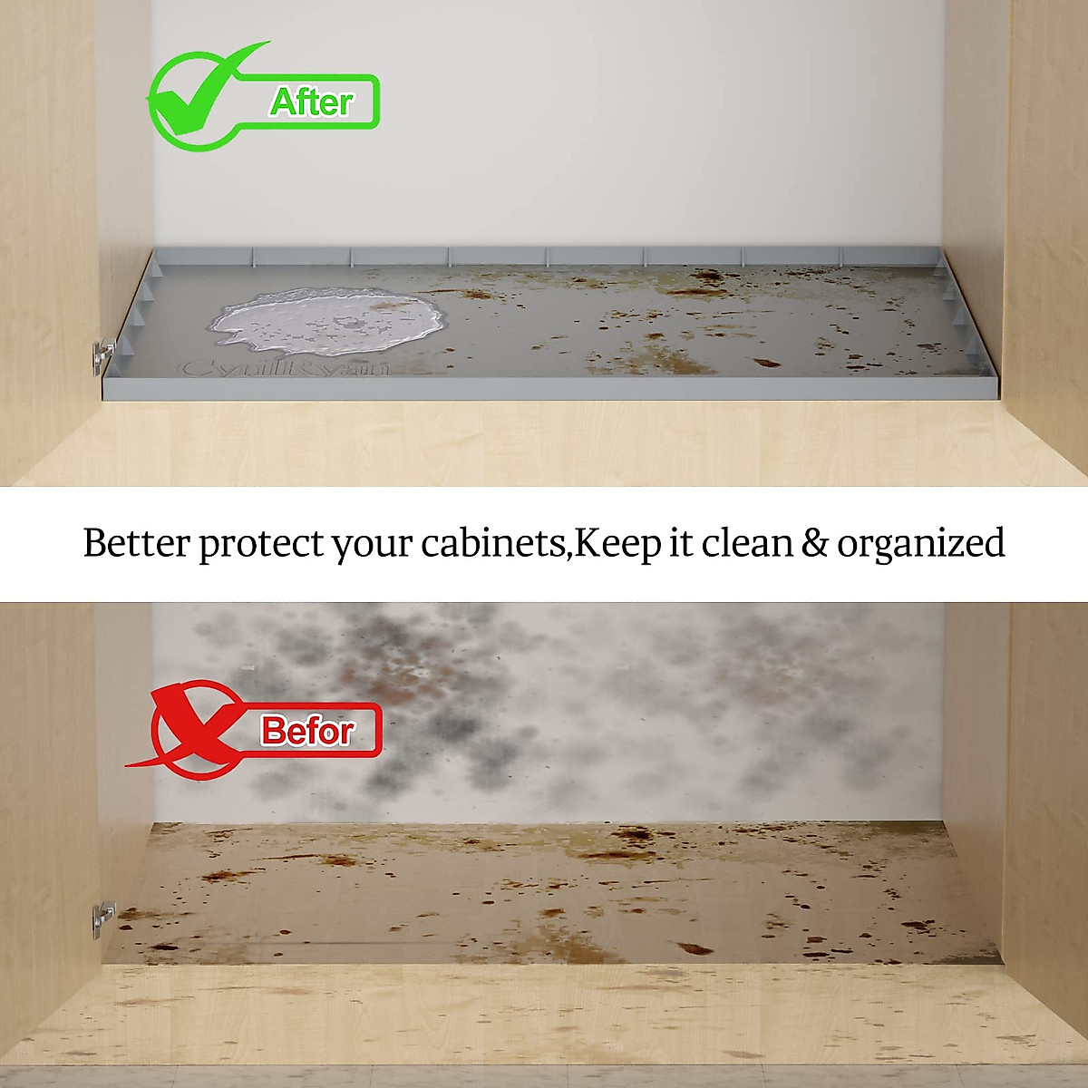 Under Sink Mat for 36" Cabinet, Holds Over 3.3 Gallons, Silicone Waterproof Mat, Under Sink Liner Sink Cabinet Protector for Water Drips, Leaks, Spills Gray 35x22.5 inch