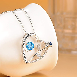 ELDA & CO. Aquamarine Necklace Love Rose Flower Sterling Silver I Love You to the Moon and Back Jewelry March Birthstone Heart Pendant Necklace