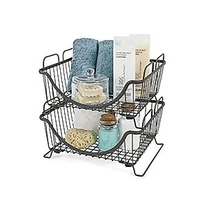 Spectrum Diversified 20076 Ashley Stacking Tray Wire Pet, Toy, Office, Kitchen Dorm Storage Utility Bin Stackable Organizer, Industrial Gray