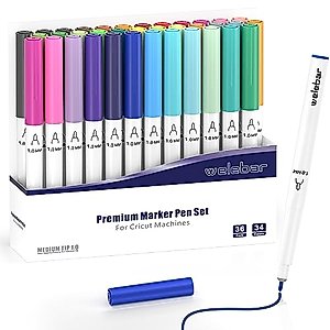 welebar 1.0 Tip Pen Set for Cricut Maker 3/Maker/Explore 3/Air 2/Air, Premium Marker Pen Set of 36 Pack Medium Point Pens for Drawing, Writing, Accessories for Cricut Machines